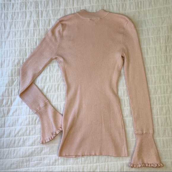 Tops | Baby Pink Ribbed Long Sleeve Top With Cutouts M | Poshmark
